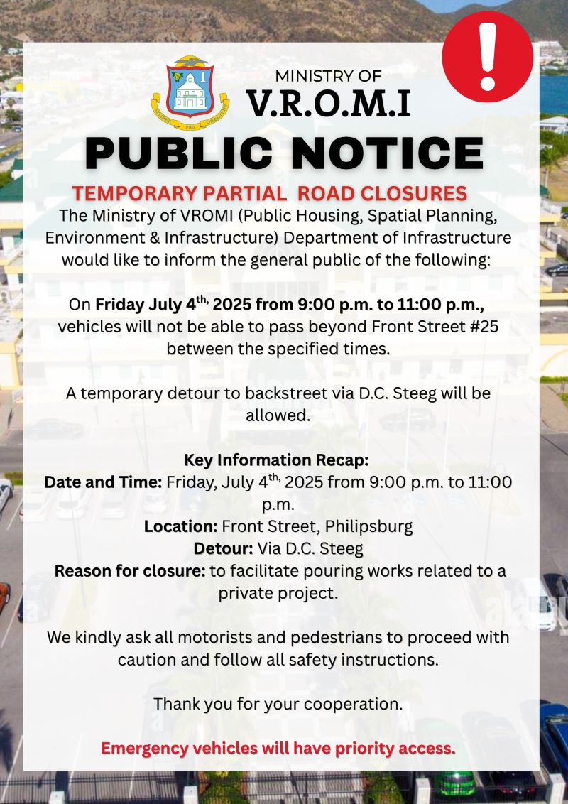 VROMI Temporary Road Closure on Front Street